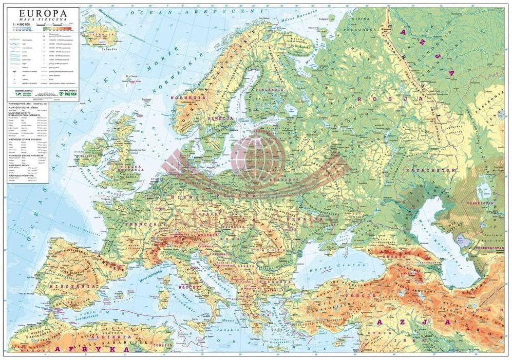 EUROPA MAPA FIZYCZNA OGÓLNOGEOGRAFICZNA MAGNETYCZNA