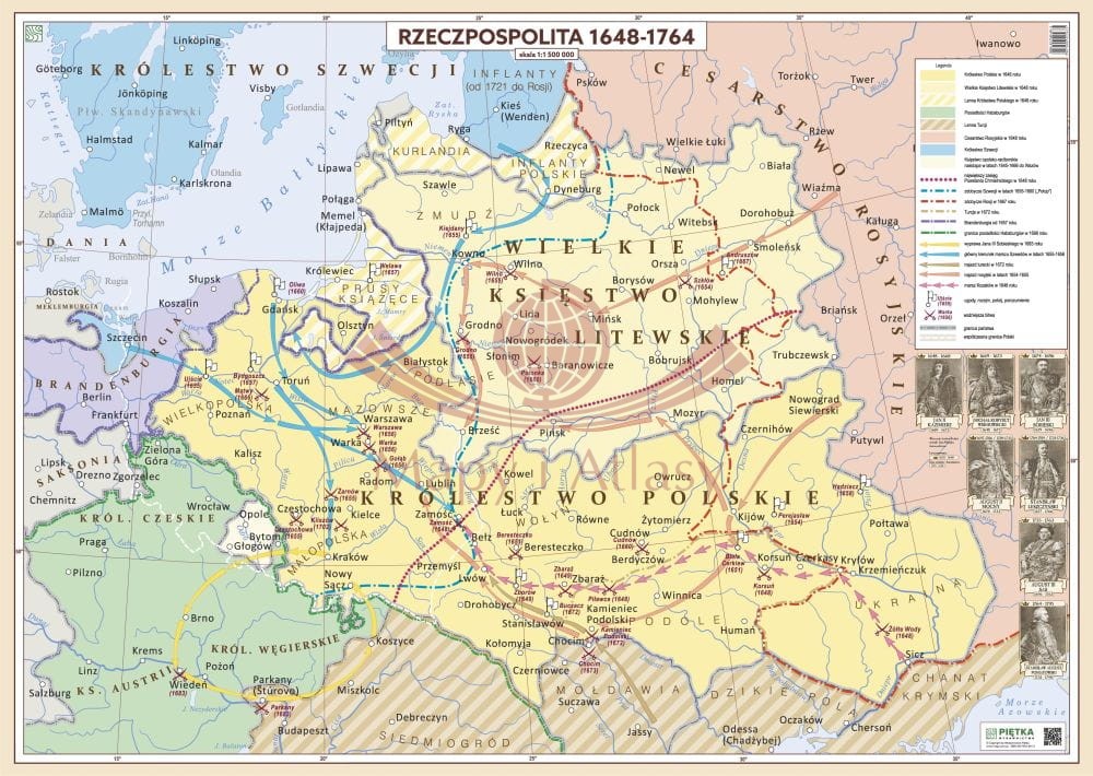 RZECZPOSPOLITA POLSKA 1648-1764 MAPA SZKOLNA ŚCIENNA
