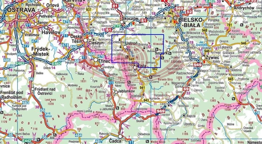 USTROŃ BRENNA MAPA TURYSTYCZNA SKŁADANA COMPASS