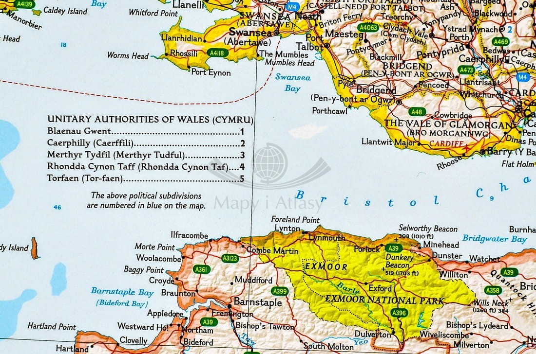 ANGLIA I WALIA MAPA W RAMIE DREWNIANEJ NG