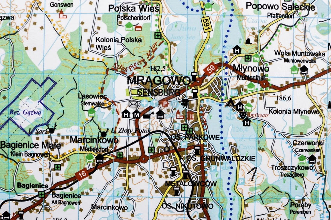 MAZURY MAPA ŚCIENNA TURYSTYCZNA NA ŚCIANĘ