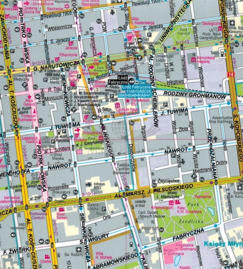 ŁÓDŹ MAPA SKŁADANA LAMINOWANA E-MAP