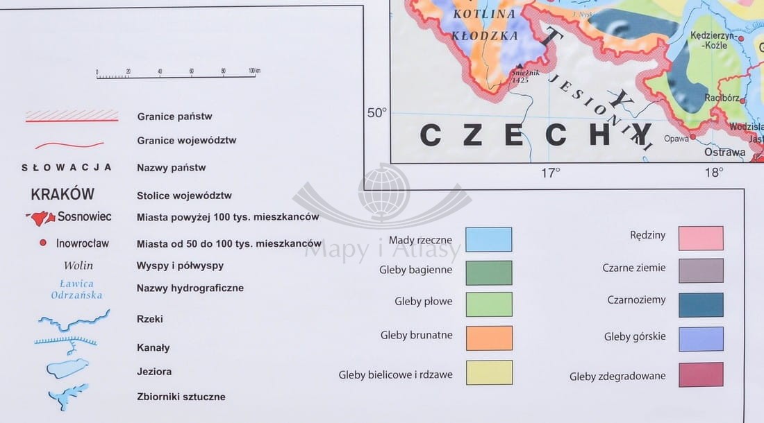 POLSKA MAPA SZKOLNA RODZAJE GLEB DO POWIESZENIA