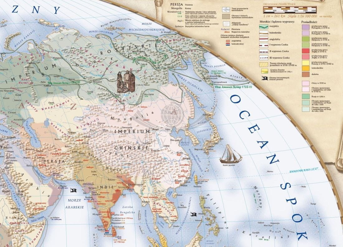 ŚWIAT ODKRYCIA GEOGRAFICZNE XVII-XVIII WIEK MAPA ŚCIENNA