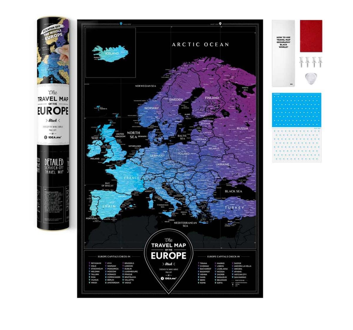 MAPA ZDRAPKA EUROPY CZARNA W RAMIE NA PREZENT