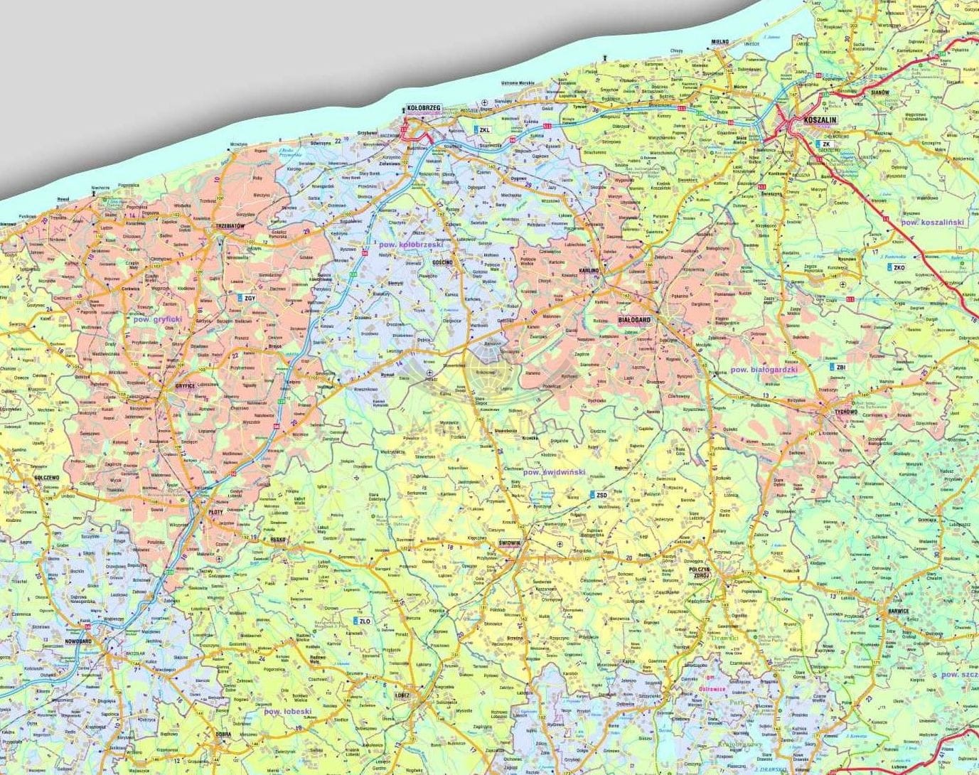 ZACHODNIOPOMORSKIE MAPA DROGOWA MAGNETYCZNA