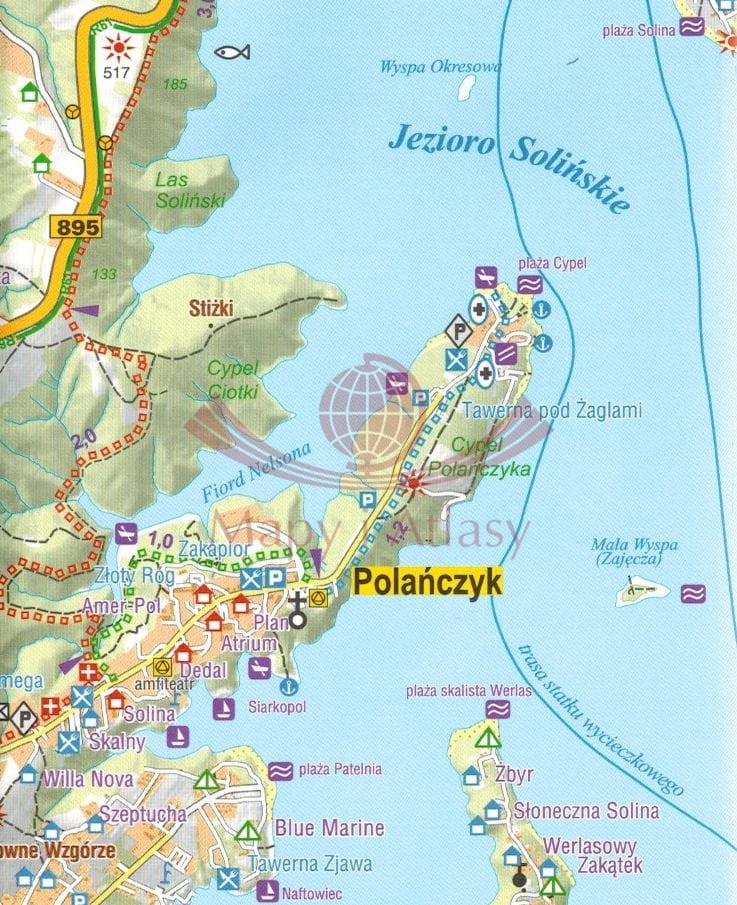 JEZIORO SOLIŃSKIE SOLINA MAPA WODOODPORNA SKŁADANA