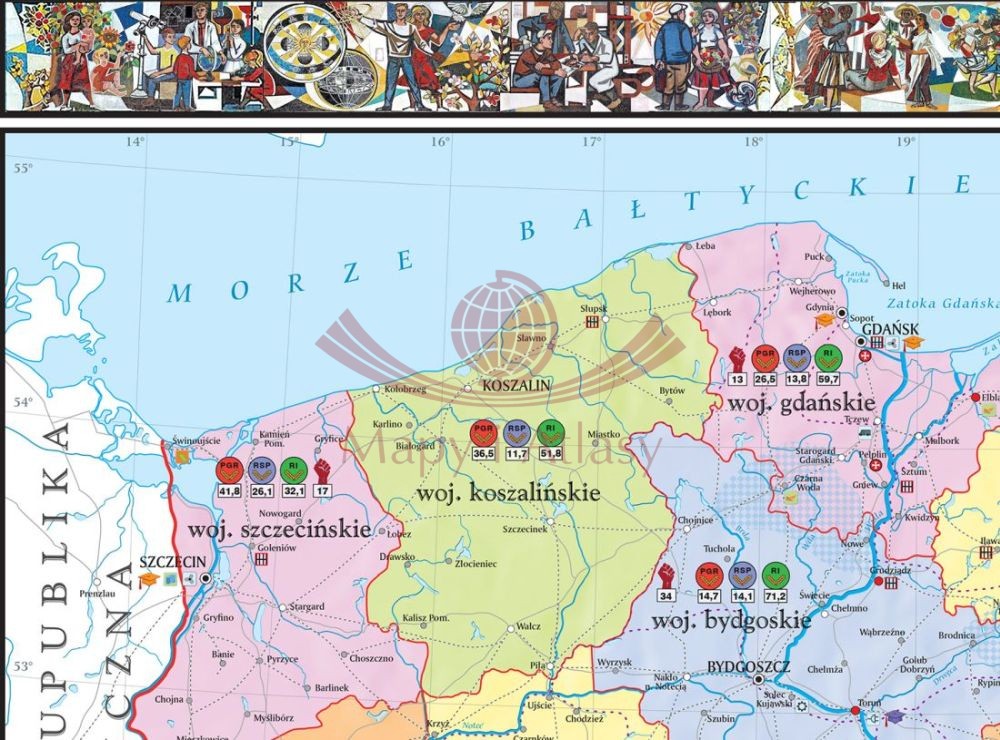 POLSKA W LATACH 1945-1956 MAPA HISTORYCZNA 160 x 120 cm