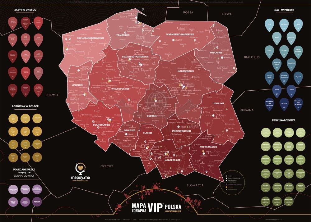 POLSKA MAPA ZDRAPKA VIP W RAMIE NA PREZENT