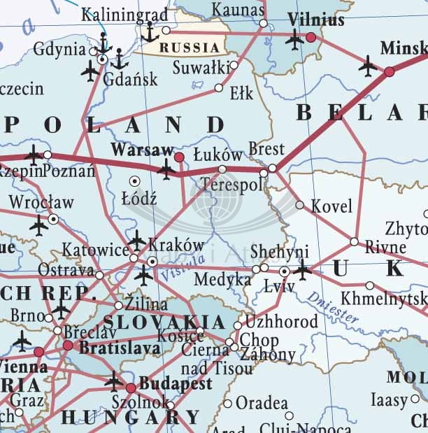 EUROPA I AZJA MAPA ŚCIENNA POLITYCZNA KOLEJOWA