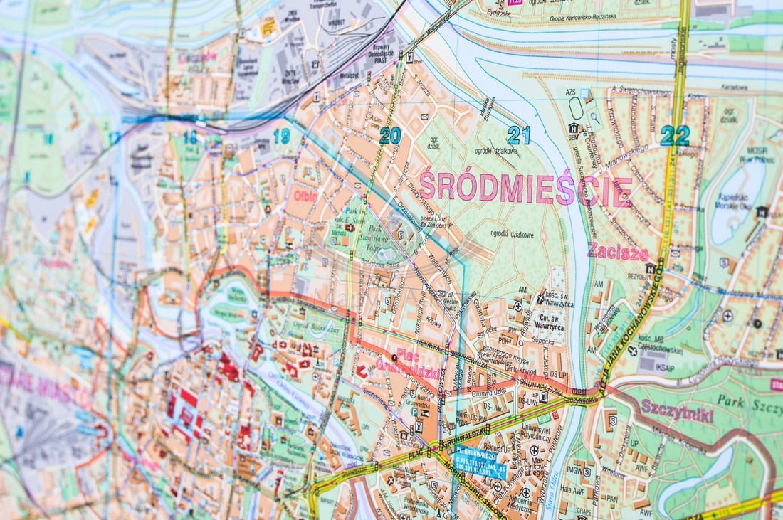 WROCŁAW MAPA ŚCIENNA / PLAN MIASTA DO POWIESZENIA