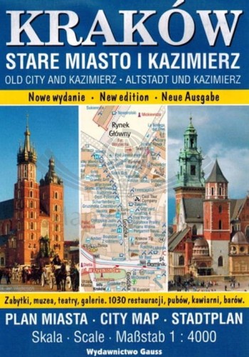 KRAKÓW: STARE MIASTO I KAZIMIERZ MAPA PLAN MIASTA GAUSS
