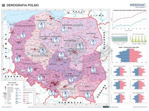 MAPA ŚCIENNA POLSKI Z DEMOGRAFIĄ