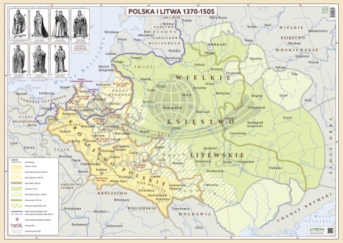 POLSKA I LITWA 1370-1505 MAPA SZKOLNA ŚCIENNA HISTROYCZNA