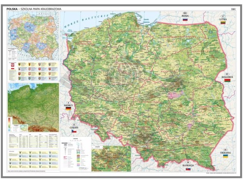 POLSKA 1:500 000 MAPA SZKOLNA KRAJOBRAZOWA DO WPINANIA