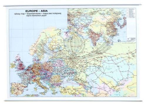 EUROPA I AZJA MAPA ŚCIENNA KOLEJOWA