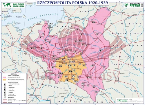 POLSKA W LATACH 1920-1939 MAPA SZKOLNA ŚCIENNA