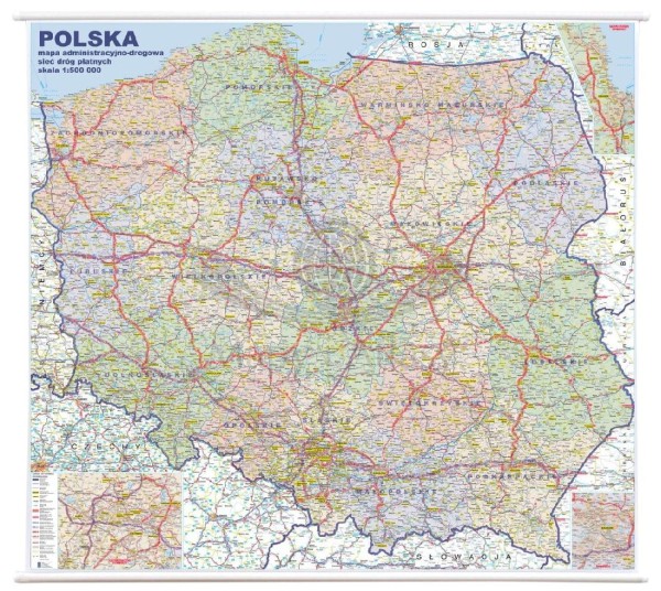 POLSKA ADMINISTRACYJNA DROGOWA MAPA ŚCIENNA E-TOLL