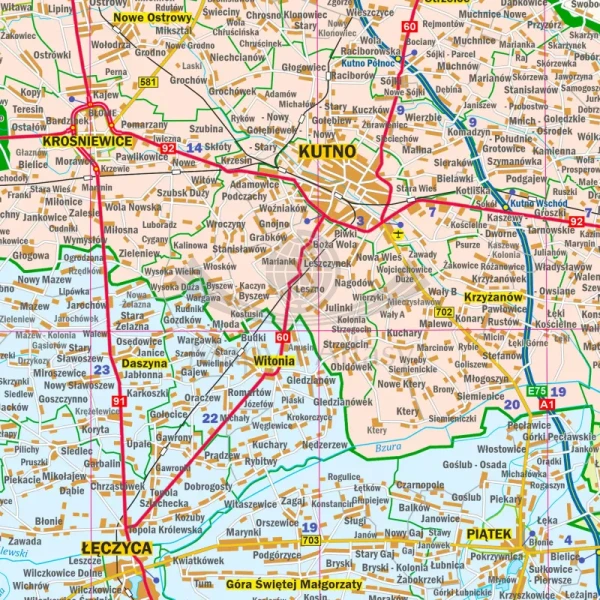 WOJEWÓDZTWO ŁÓDZKIE MAPA ŚCIENNA DROGOWA ARTGLOB