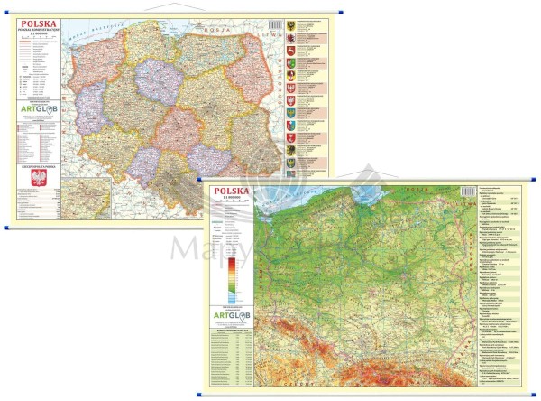 POLSKA EUROPA ŚWIAT MAPA ŚCIENNA ZESTAW 3 MAP