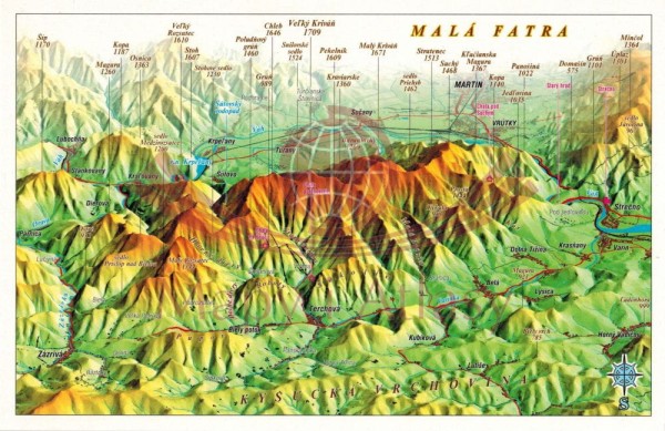MAŁA FATRA MAPA PANORAMA 3D POCZTÓWKA