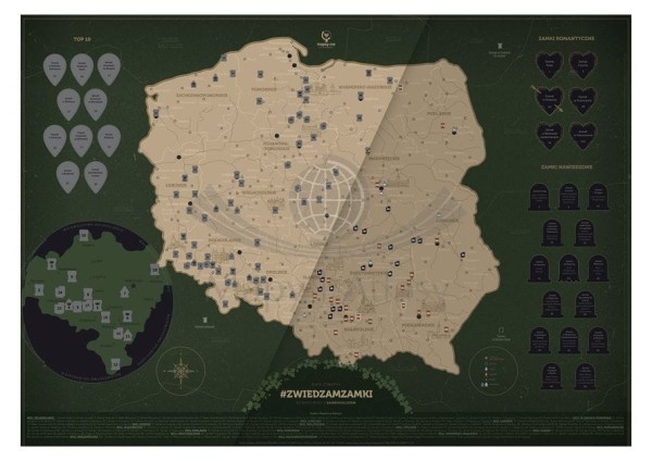 POLSKA MAPA ZDRAPKA ZWIEDZAM ZAMKI NA PREZENT