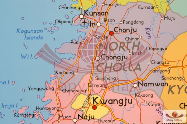 Korea Południowa. Mapa ścienna administracyjno-drogowa w sklepie "Mapy ...