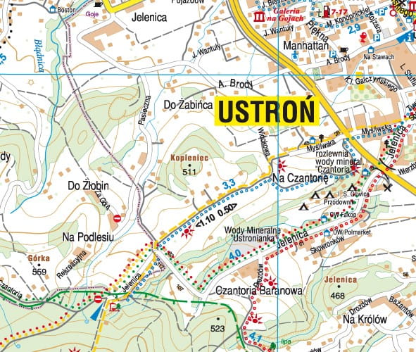 Beskid Śląski. Ustroń, Goleszów i okolice. Mapa turystyczna. Galileos